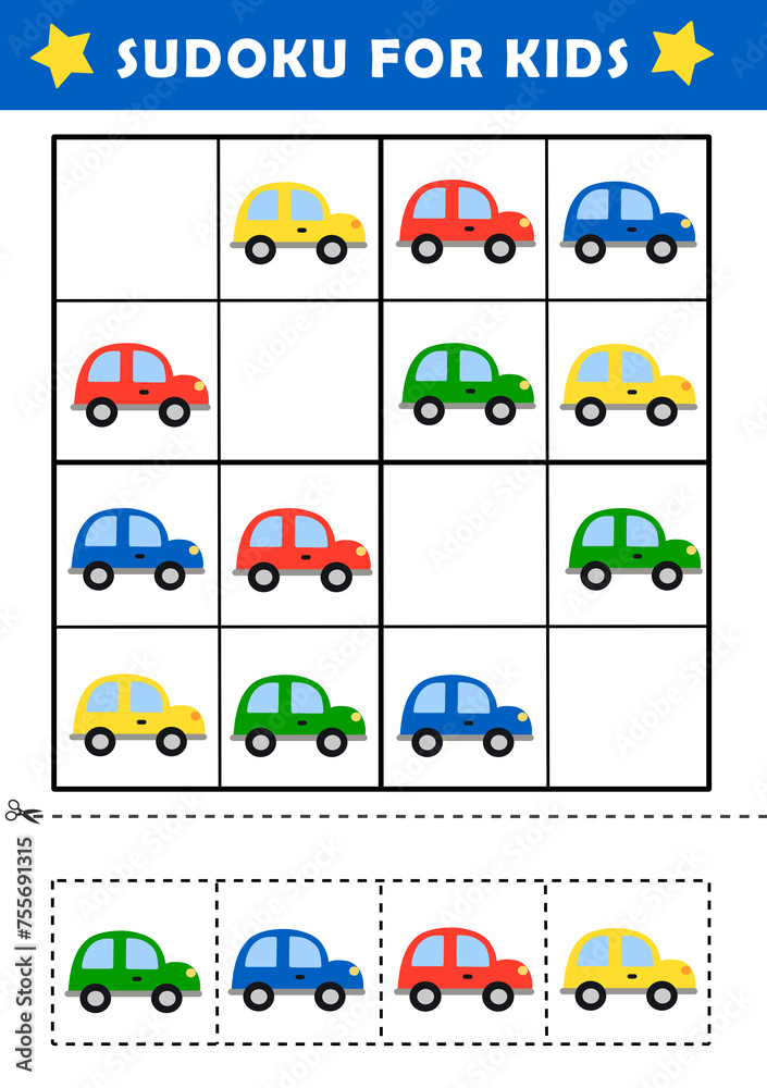 Sudoku logical reasoning activity for kids. Fun sudoku puzzle with cute ...