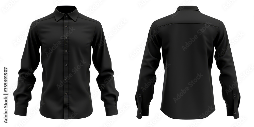 classic black button down shirt mockup with front and back views, Stock ...