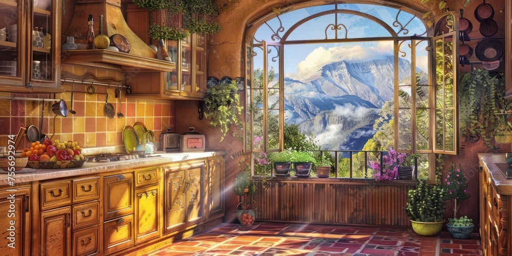 nostalgic bright interior of a kitchen in Hobart tasmania with view of ...