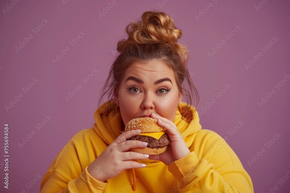 Full length addicted young chubby overweight plus size big fat woman in ...