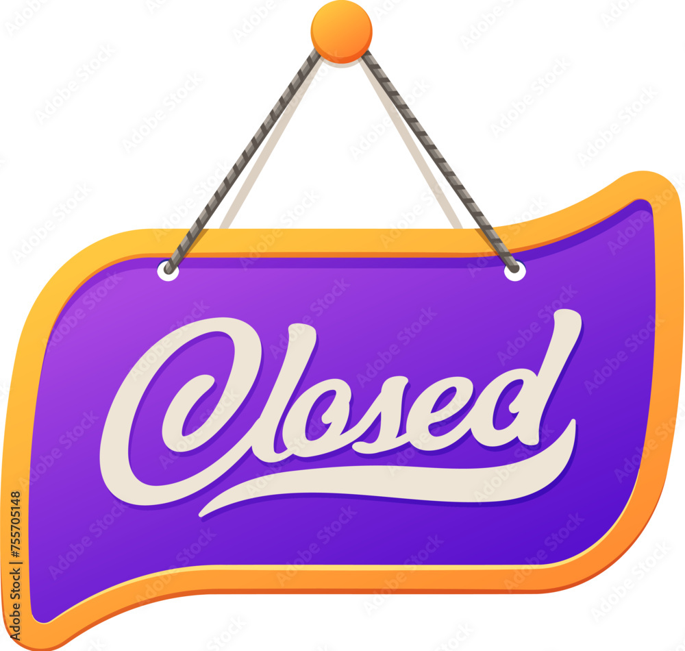 Closed sign for shop or store door, notice signboard hanging on pin ...