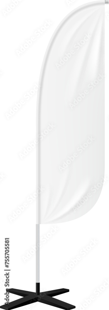 Realistic beach flag, banner stand. Isolated 3d vector bowflag ...