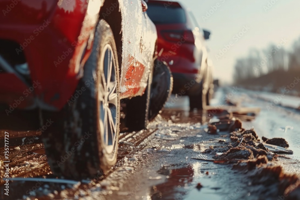 Car accident of two cars. collision of cars. Two cars are damaged after ...