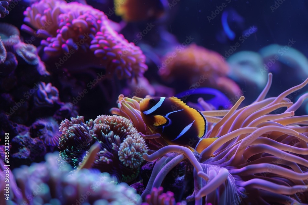 Colorful tropical coral reef with fish. Vivid multicolored corals in ...