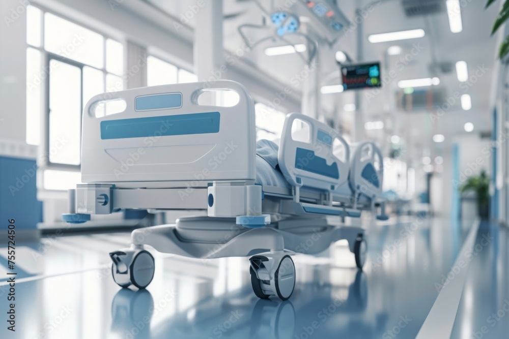 Empty hospital bed for patient. Hospital bed specially designed for ...