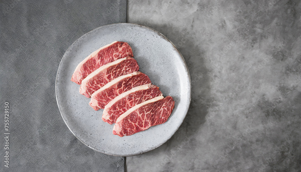 wagyu, Japanese beef. top view of Sliced wagyu marbled beef for ...