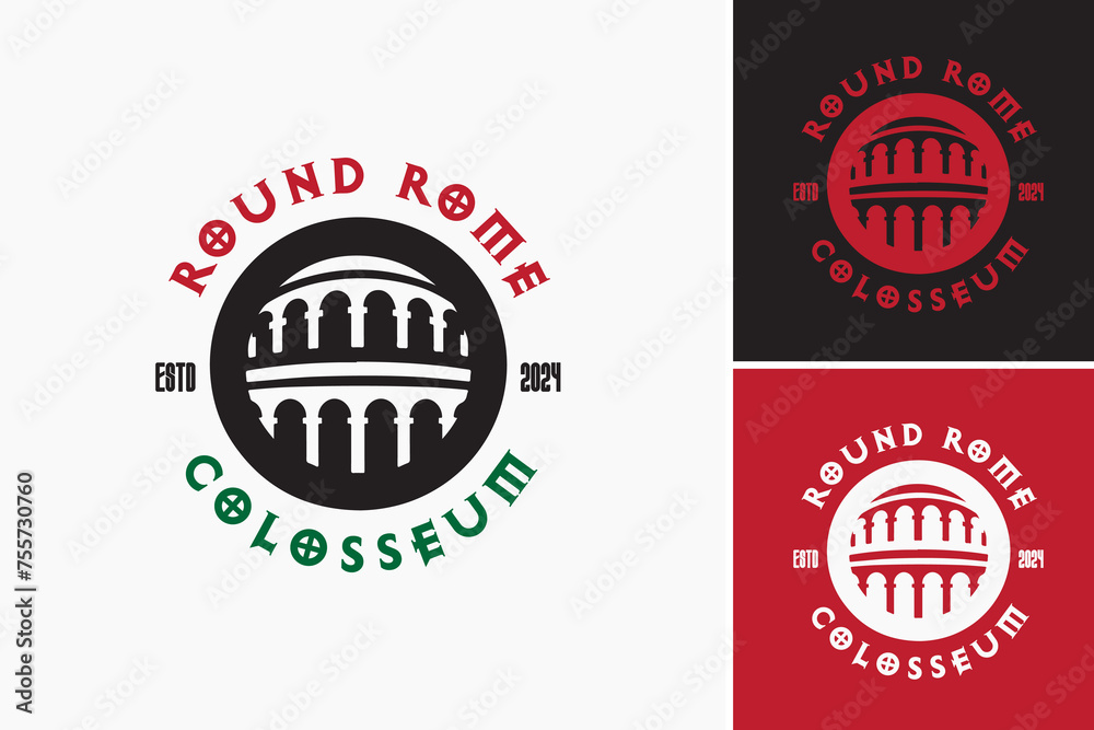 Colosseum Round of Rome logo: Majestic Colosseum silhouette encircled ...