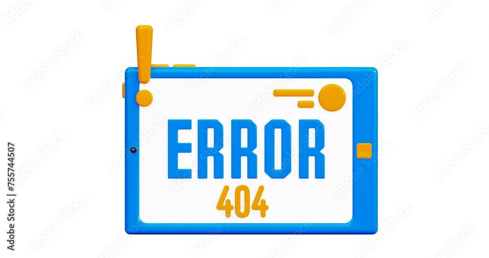 3D animation tablet icon with an image of an error on the main screen ...