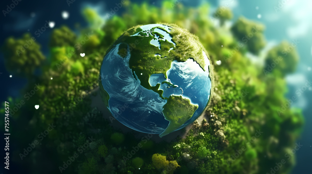 The green earth in the middle of the green forest represents nature ...