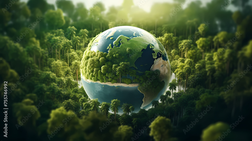 The green earth in the middle of the green forest represents nature ...