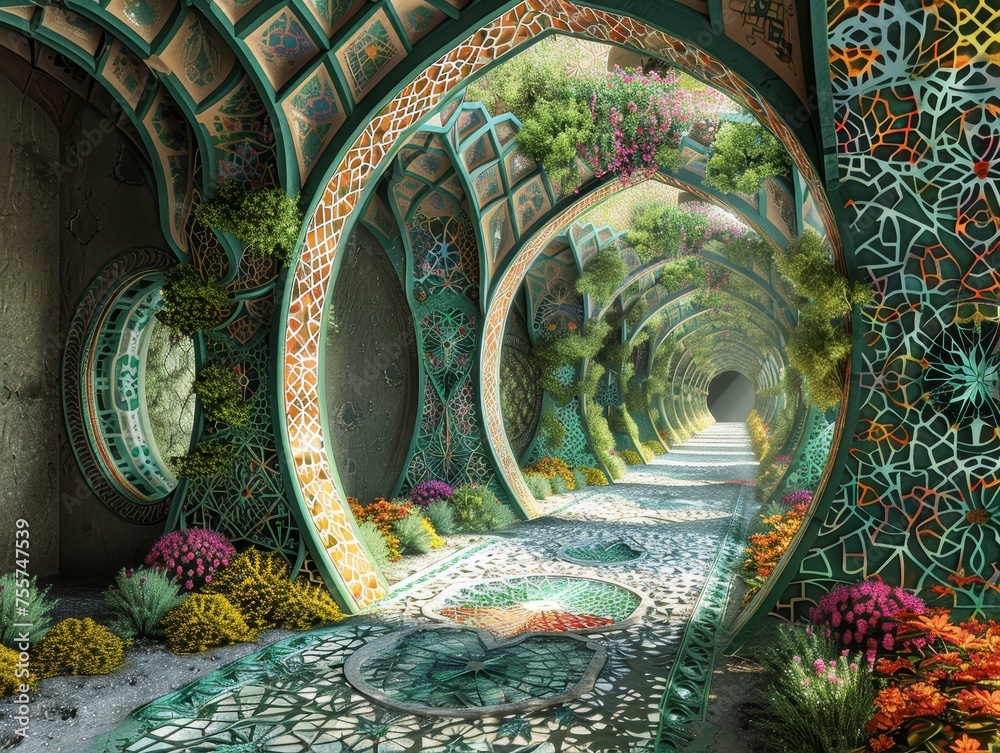 A modern take on Islamic garden design, this pathway is lined with ...