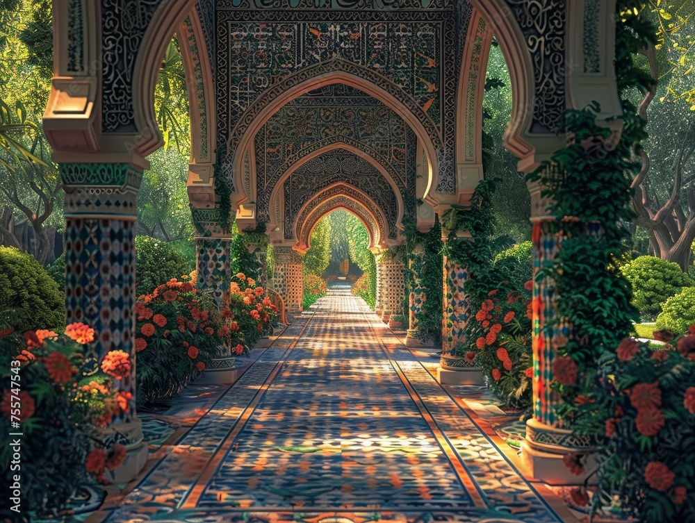 A modern take on Islamic garden design, this pathway is lined with ...