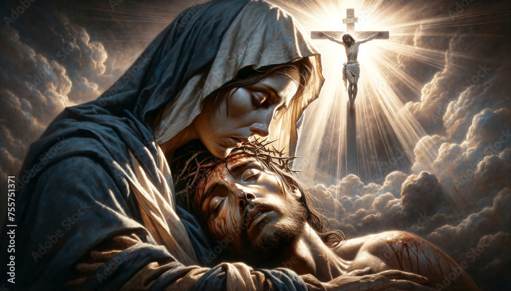 Sacred Piety: The Sorrowful Virgin Mary Holding the Body of the ...