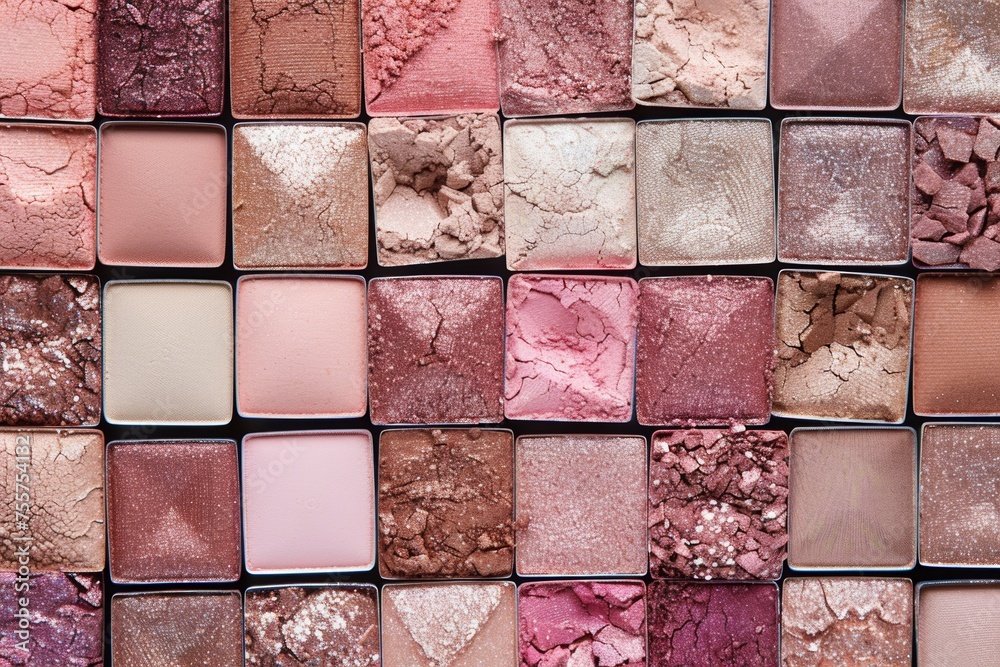 Elegant background with a mosaic of square eye shadow palettes in soft ...