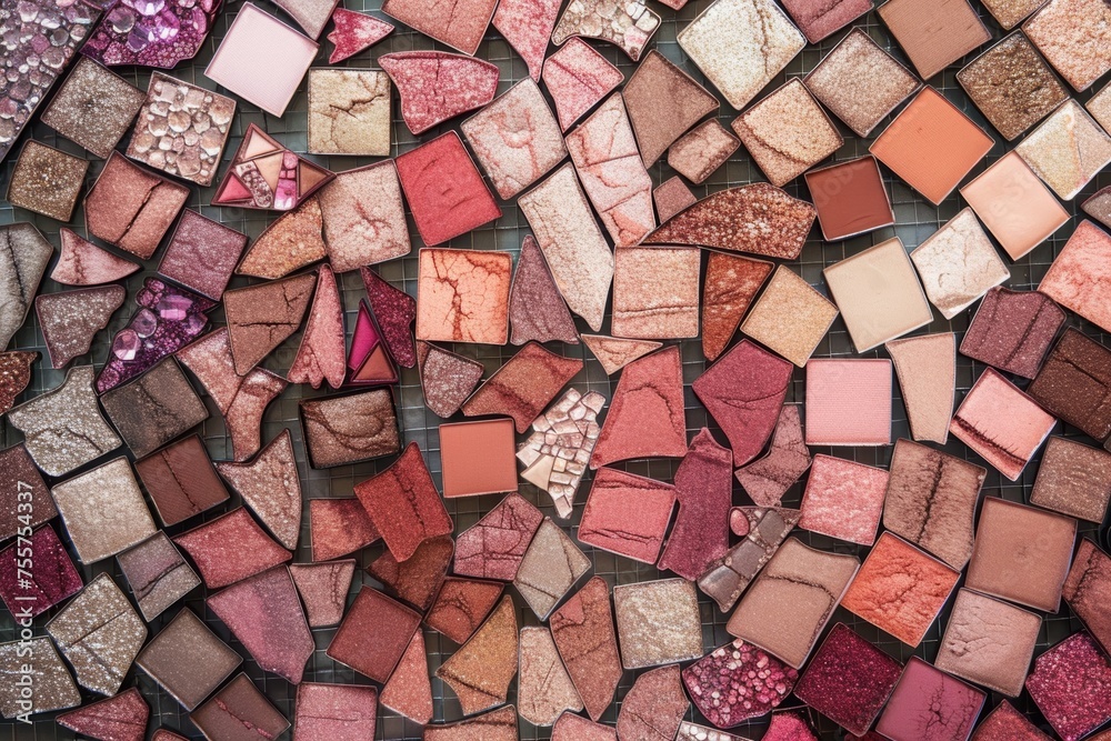 Elegant background with a mosaic of square eye shadow palettes in soft ...