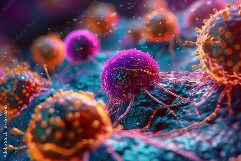 Cancer Cells and Neurons. High-resolution microscopic simulation of ...