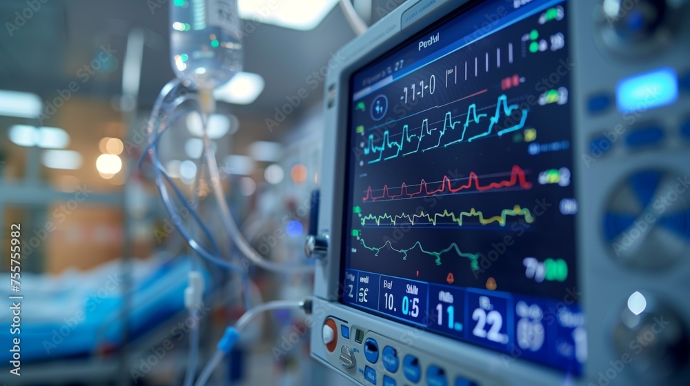 Patient Monitor Display. Close-up view of a high-tech patient ...