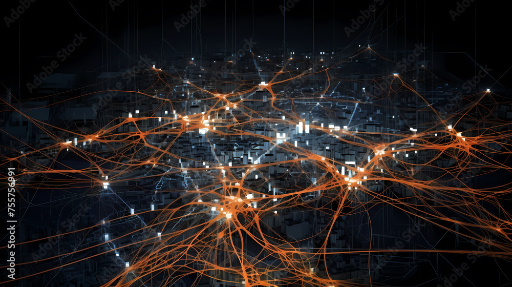 ภาพประกอบสต็อก City map illustration, visualization of interconnected ...