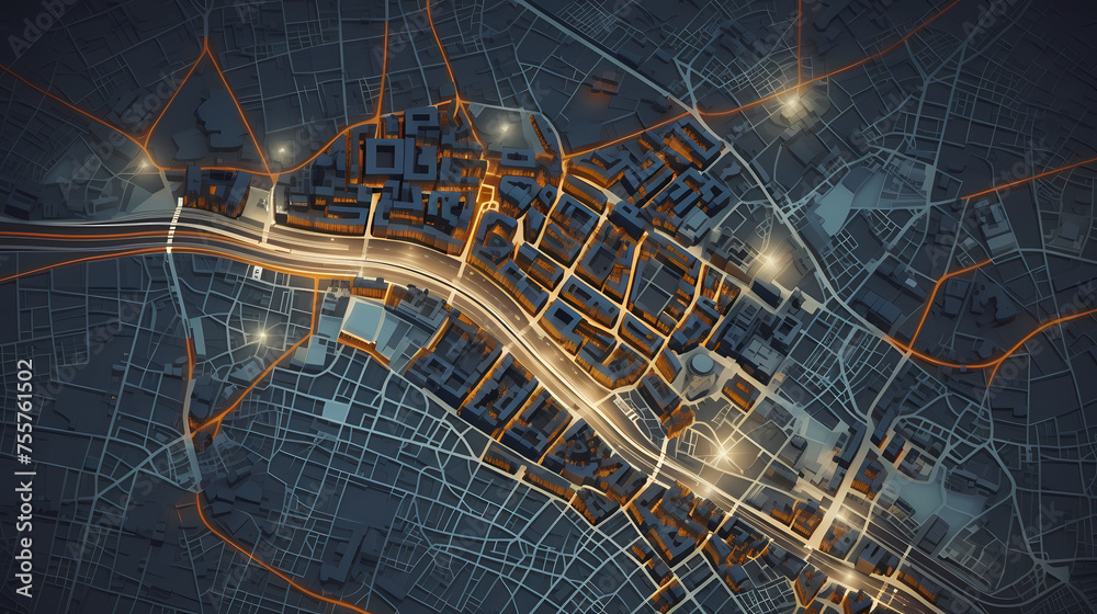 City map illustration, visualization of interconnected nodes in ...