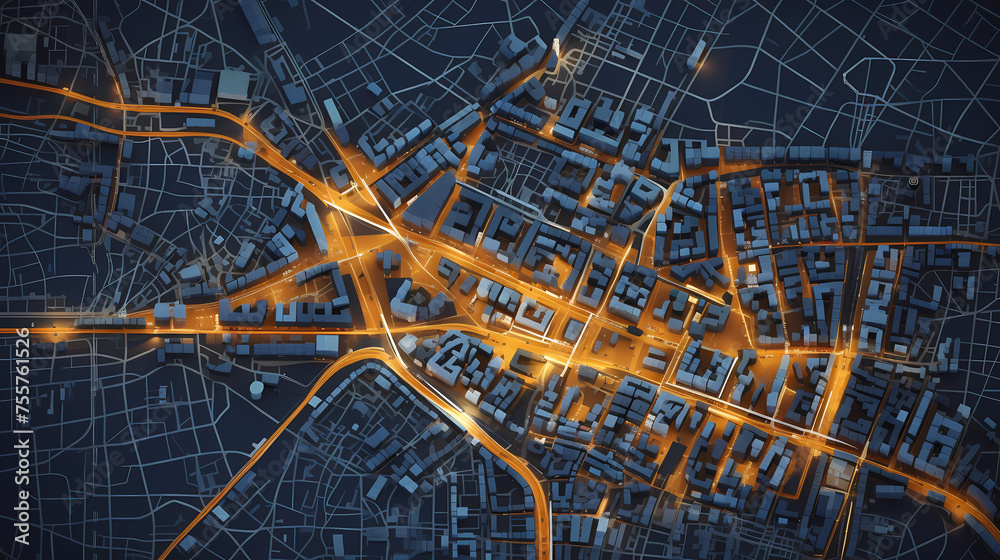 City map illustration, visualization of interconnected nodes in ...
