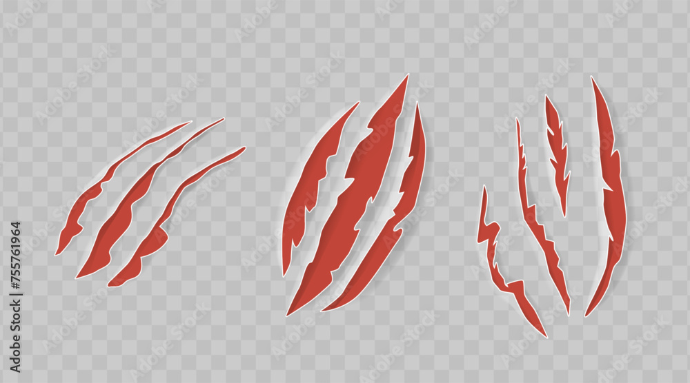 Realistic 3D Vector Set Featuring Fierce Red Claw Scratch Marks ...