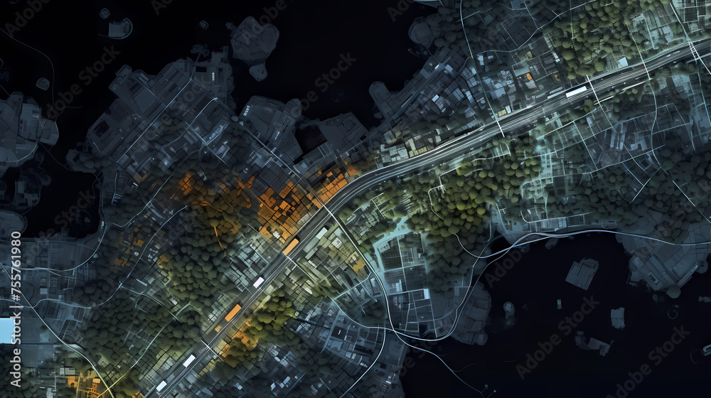 City map illustration, visualization of interconnected nodes in ...