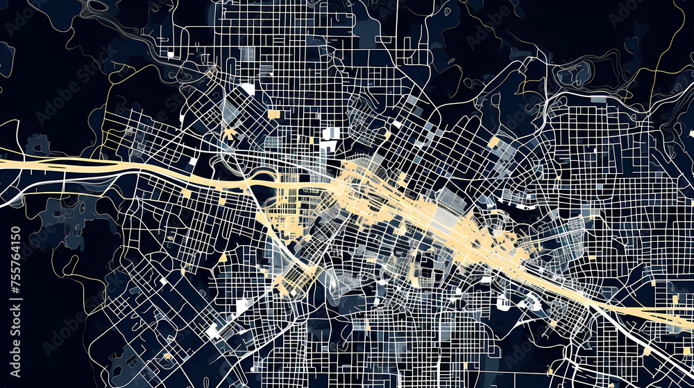 City map illustration, visualization of interconnected nodes in ...