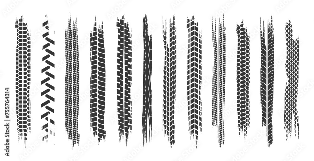 Set Of Offroad Tyre Prints And Grunge Spots, Vector Black Dirty Tire ...
