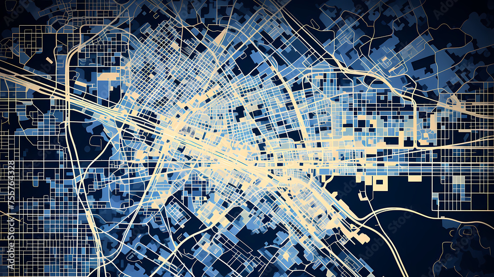 City map illustration, visualization of interconnected nodes in ...