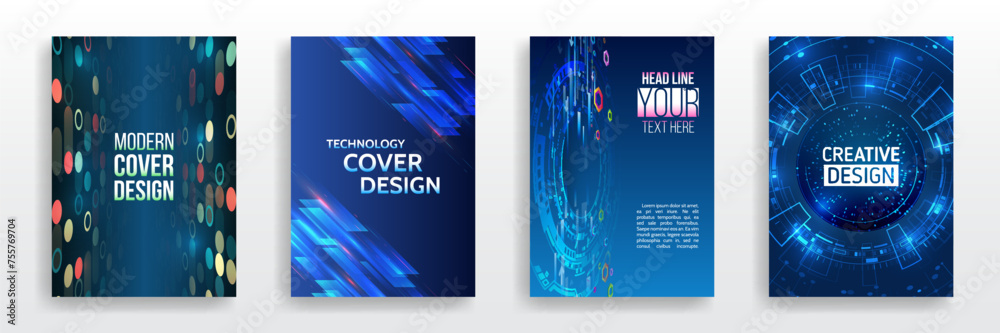 Scientific cover template for presentation, banner. Set of high-tech ...