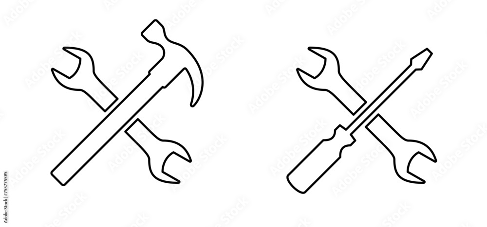 Caution, under construction traffic sign. Mallet or hammers icon ...