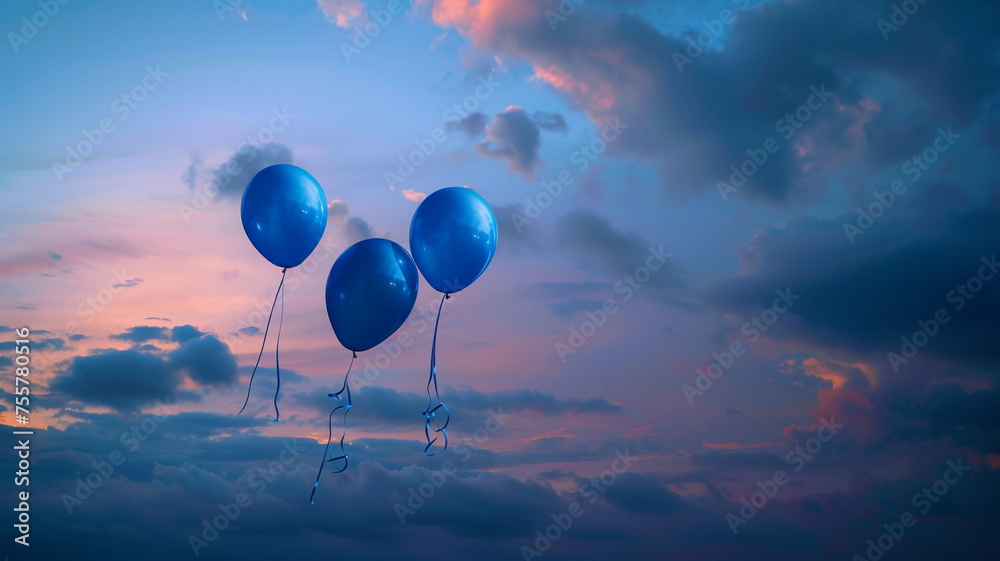 Indigo balloons floating gracefully in the holiday sky, adding a touch ...