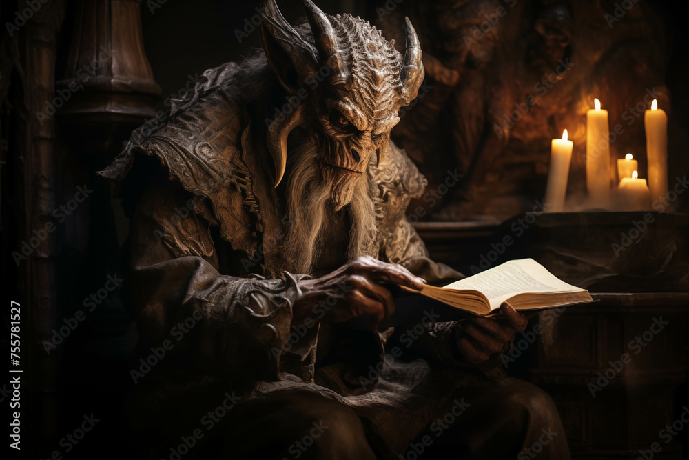 Half-human, half-demon monster Who is studying textbooks. Stock ...