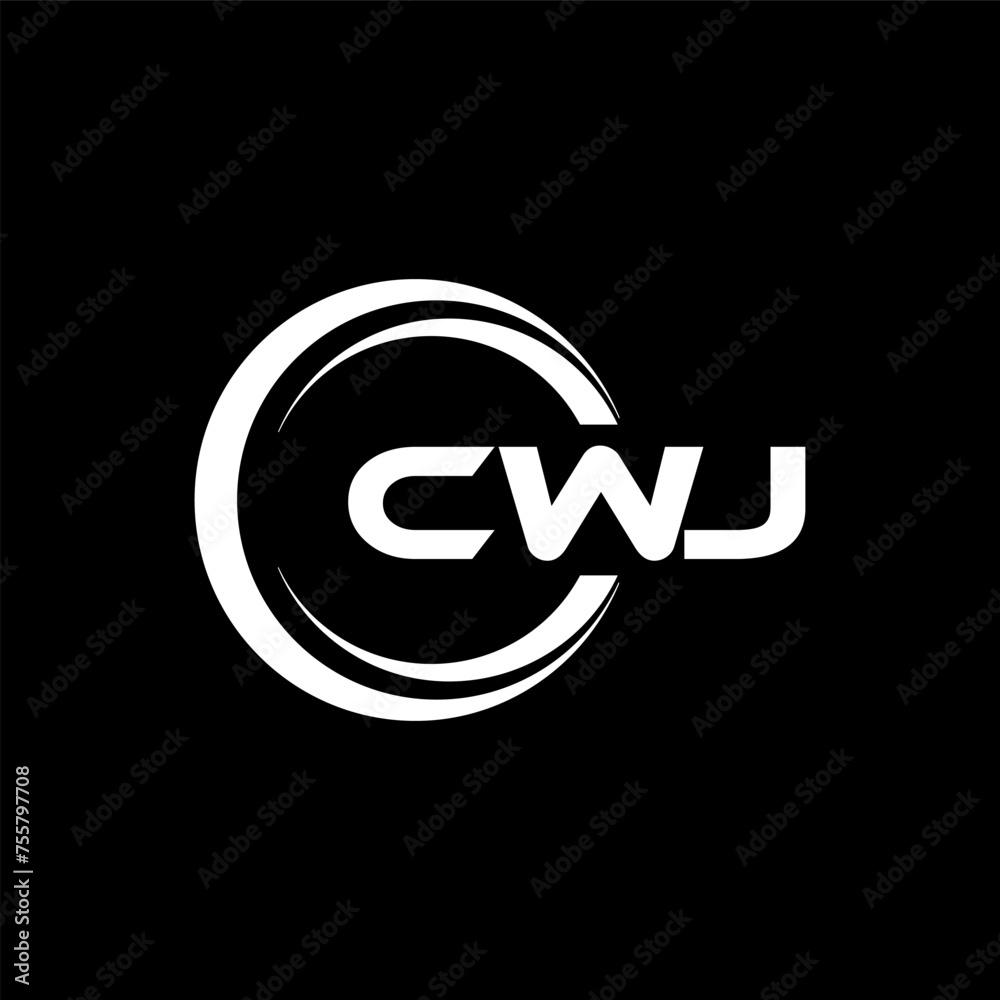 CWJ letter logo design with black background in illustrator, cube logo ...