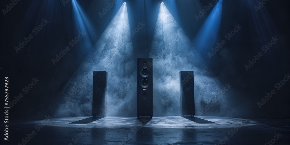 Stage lights with smoky effect on the blurry background, Stage with ...