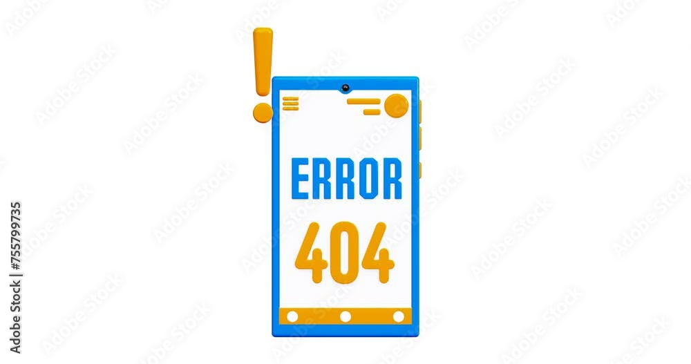 3D animation mobile phone icon with an image of an error on the main ...
