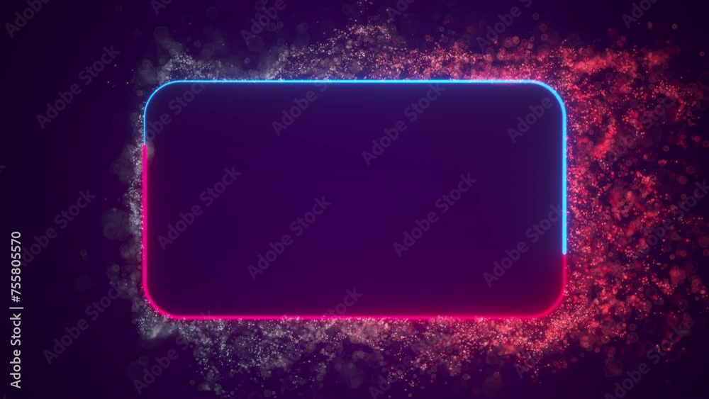 A glowing neon frame with red and blue lights, surrounded by vibrant ...