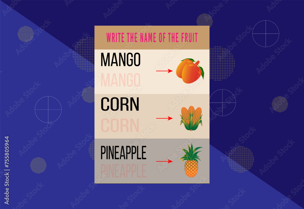 Practice writing names of fruits. Handwriting practice for kids. Stock ...