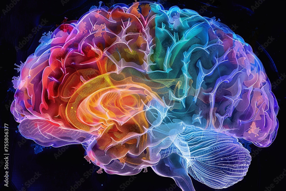 This detailed illustration showcases the brain's limbic system, focusing on the amygdala ...