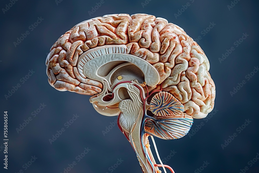 Stockillustratie This detailed illustration showcases the brain's ...