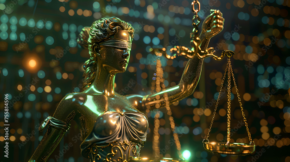 AI judge. AI in image of goddess Themis. Robot or cyborg woman with ...