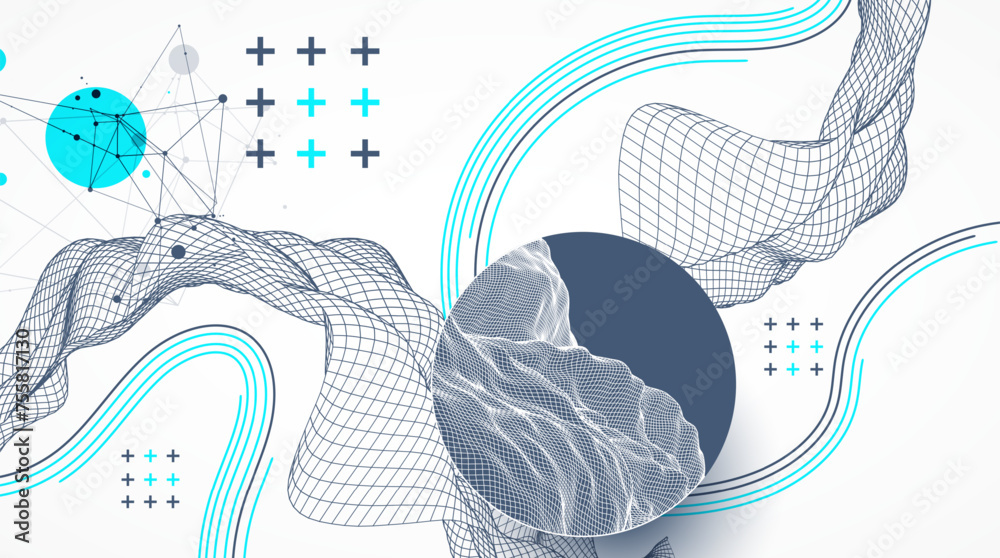 The abstract wave is made in a frame style. Template for science and ...