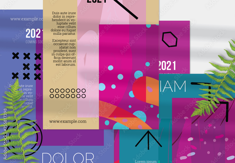 Poster Layout with Geometric Shapes and Abstract Bright Artistic Brush ...