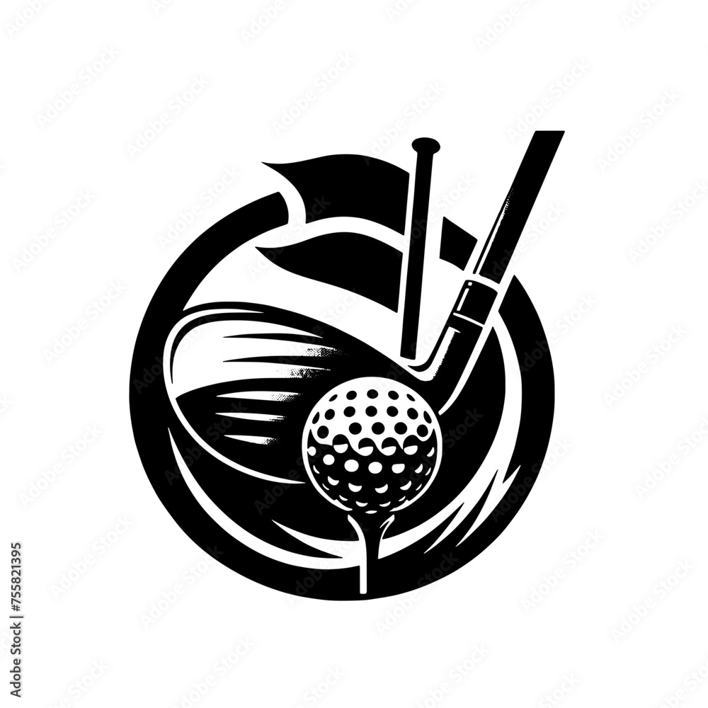 Cartoon Black and White Isolated Illustration Vector Of A Golf Logo ...