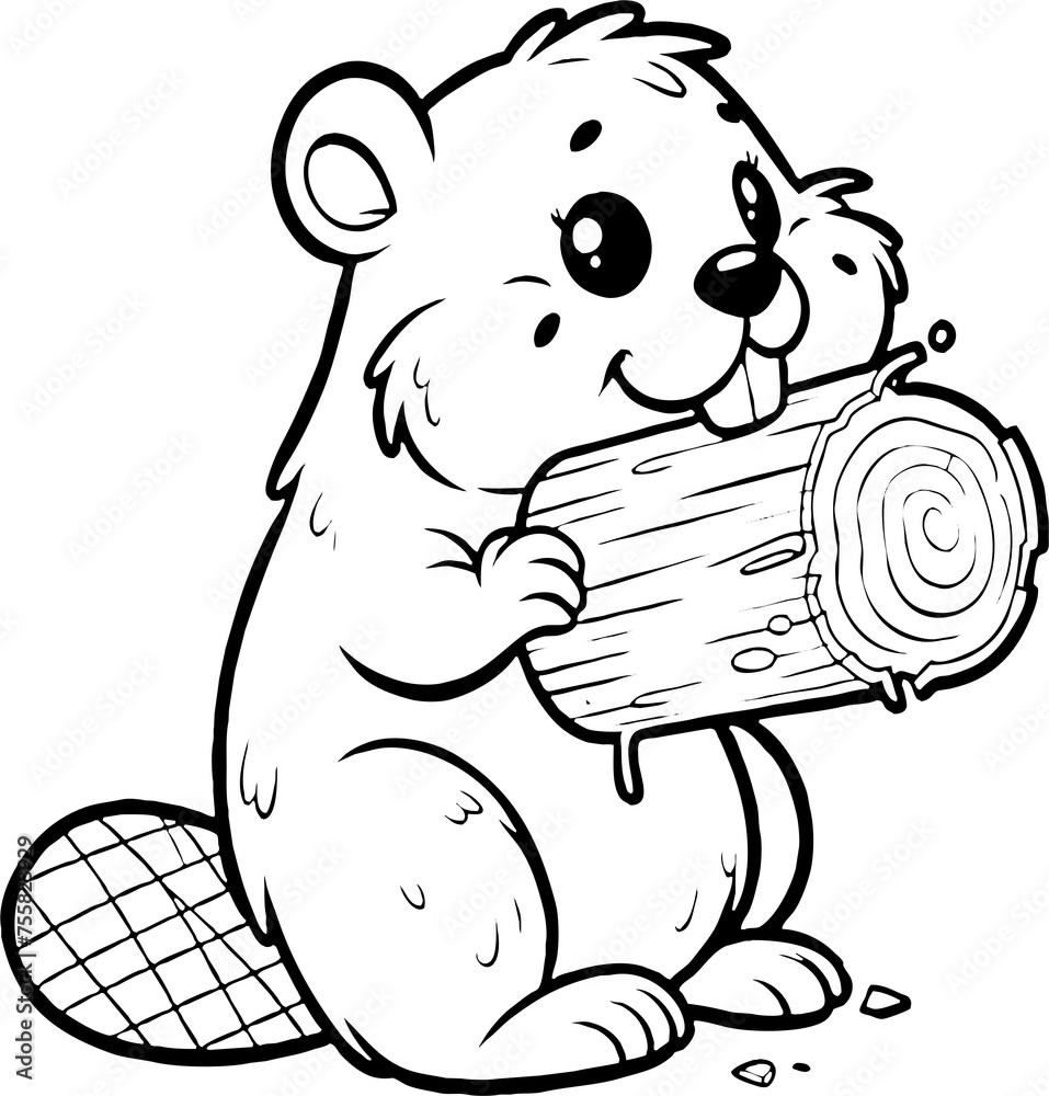 ภาพประกอบสต็อก Castor personnage animal a colorier, dessin idéal pour ...