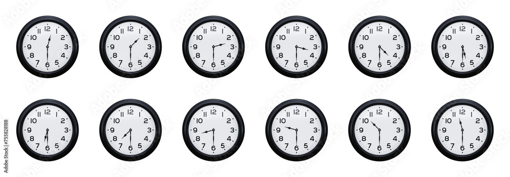 Generic clock displaying time at the bottom of every hour isolated on ...