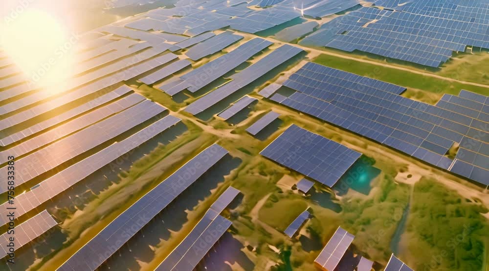 Aerial view of solar farm Solar power for green energy Sustainable ...