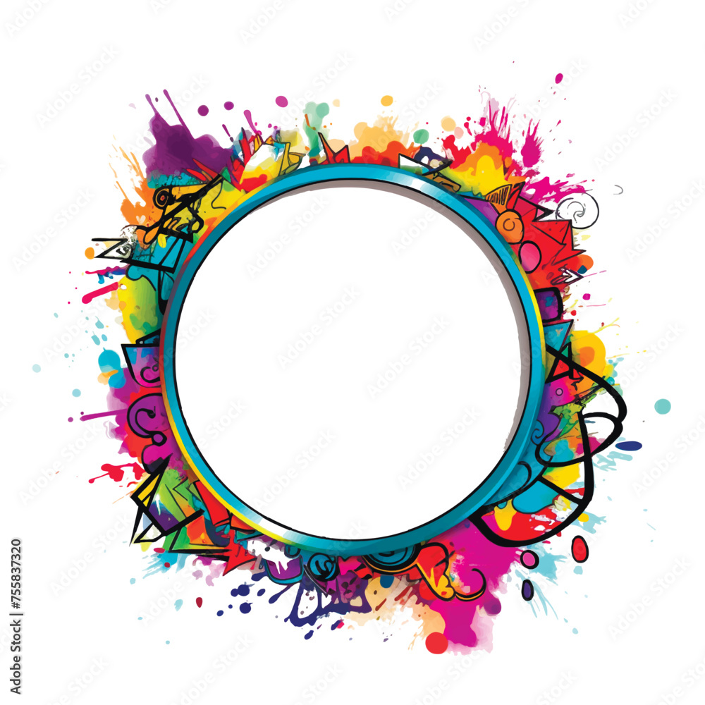 Drawing graffiti style colorful round frame border pattern with place ...