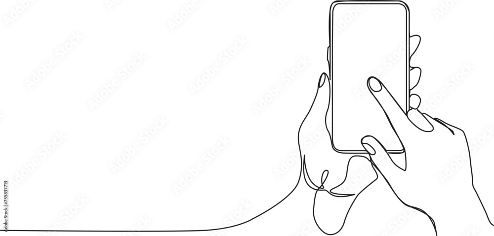 continuous single line drawing of hands holding smartphone, line art ...
