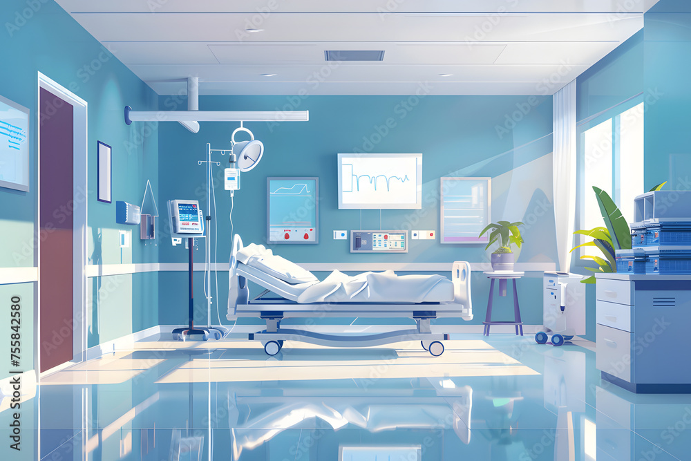 Recovery ICU intensive care unit room ward with life support at ...
